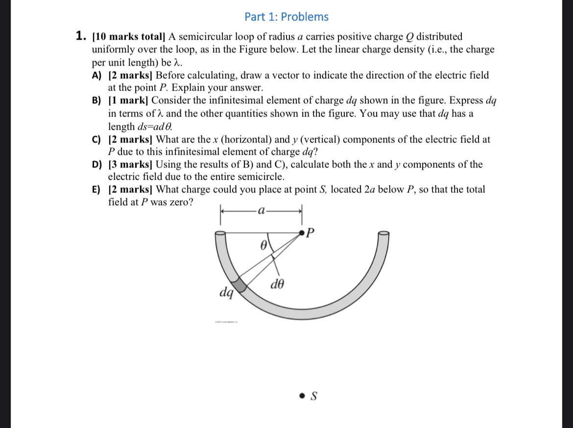 Solved Part 1: Problems[10 ﻿marks total] ﻿A semicircular | Chegg.com