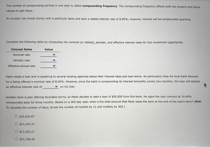 Solved The number of compounding periods in one year is | Chegg.com