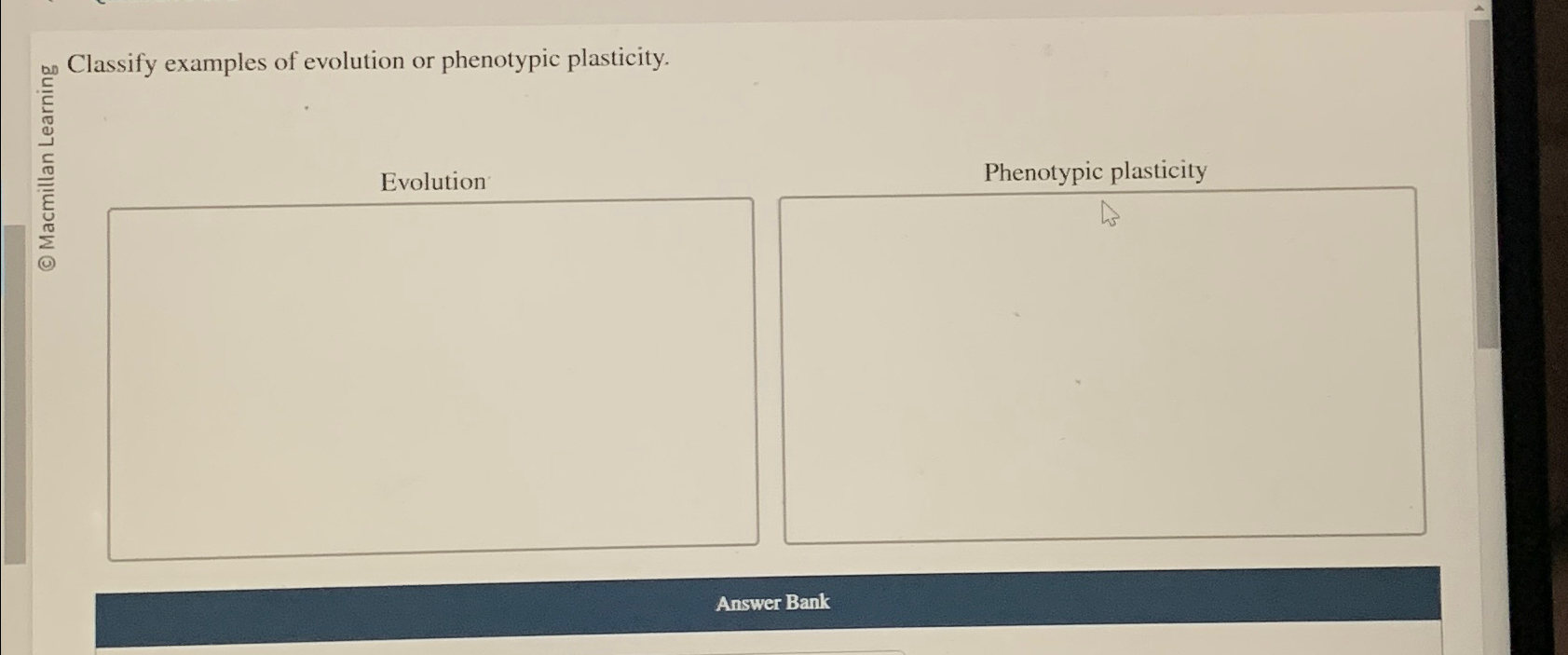 Solved ad Classify examples of evolution or phenotypic | Chegg.com