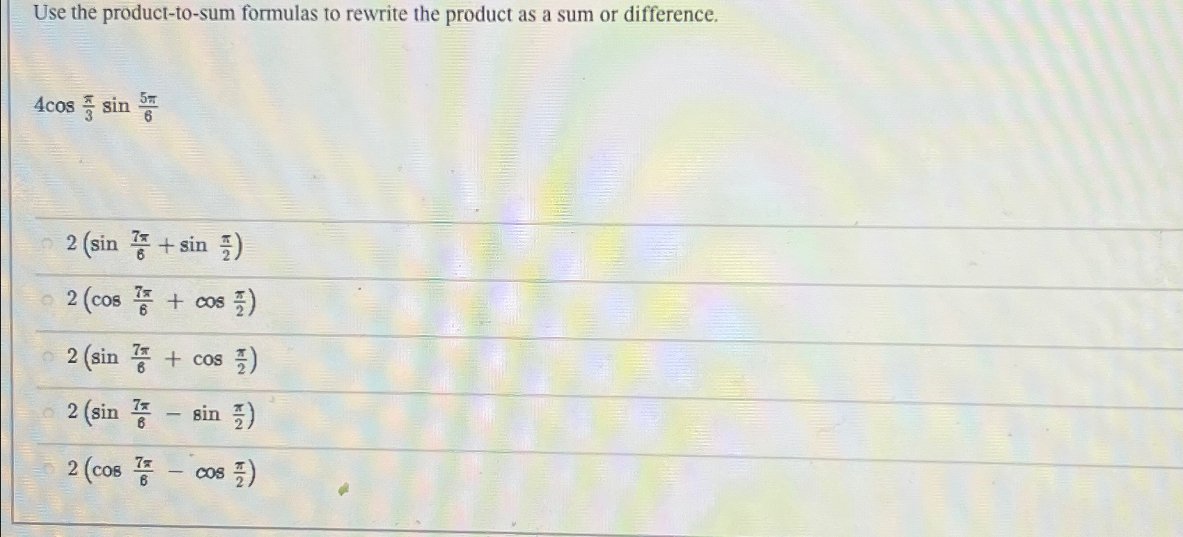 Solved Use the product-to-sum formulas to rewrite the | Chegg.com