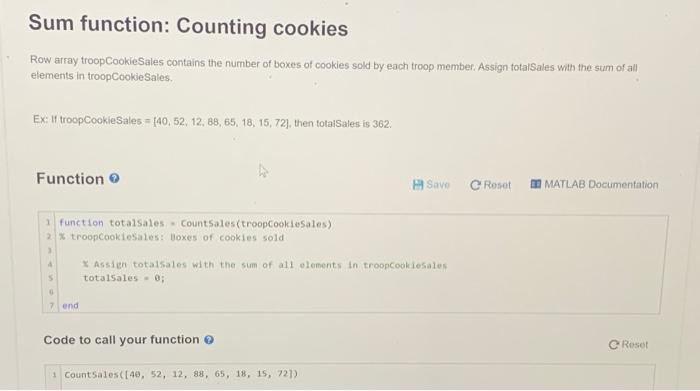 Solved Sum Function Counting Cookies Row Array