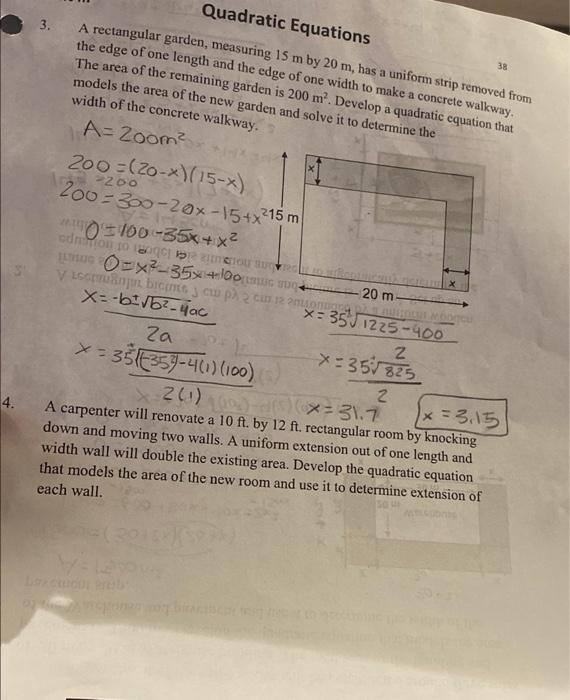 Solved Quadratic Equations 38 3. A rectangular garden, | Chegg.com