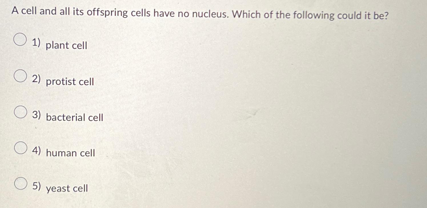 Solved A cell and all its offspring cells have no nucleus. | Chegg.com