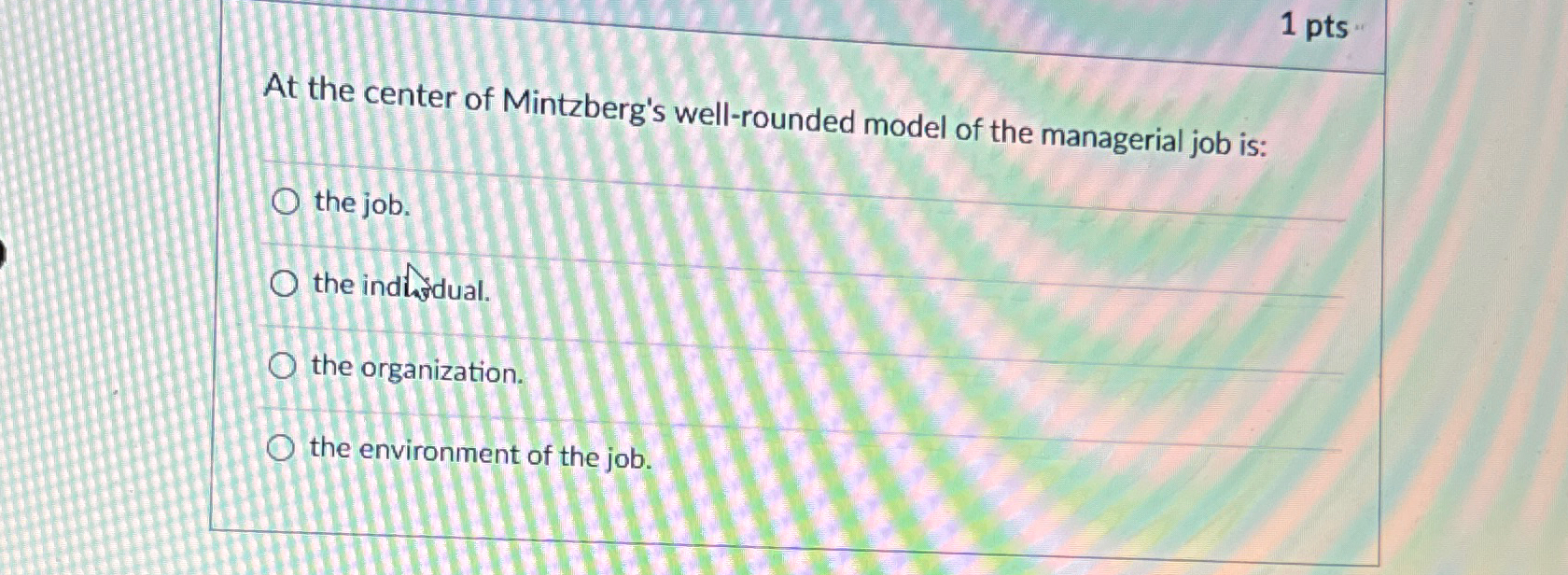 Solved 1 ﻿ptsAt the center of Mintzberg's well-rounded model | Chegg.com