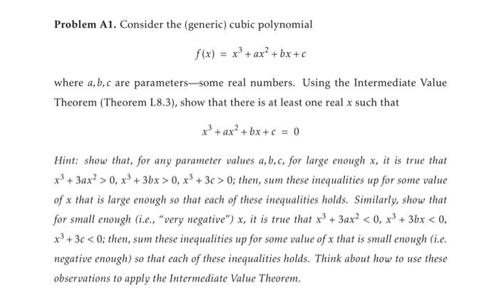 Solved Problem A1. Consider the (generic) cubic polynomial | Chegg.com