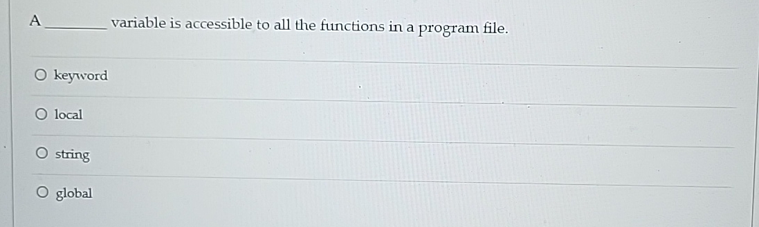 Solved A variable Is Accessible To All The Functions In A
