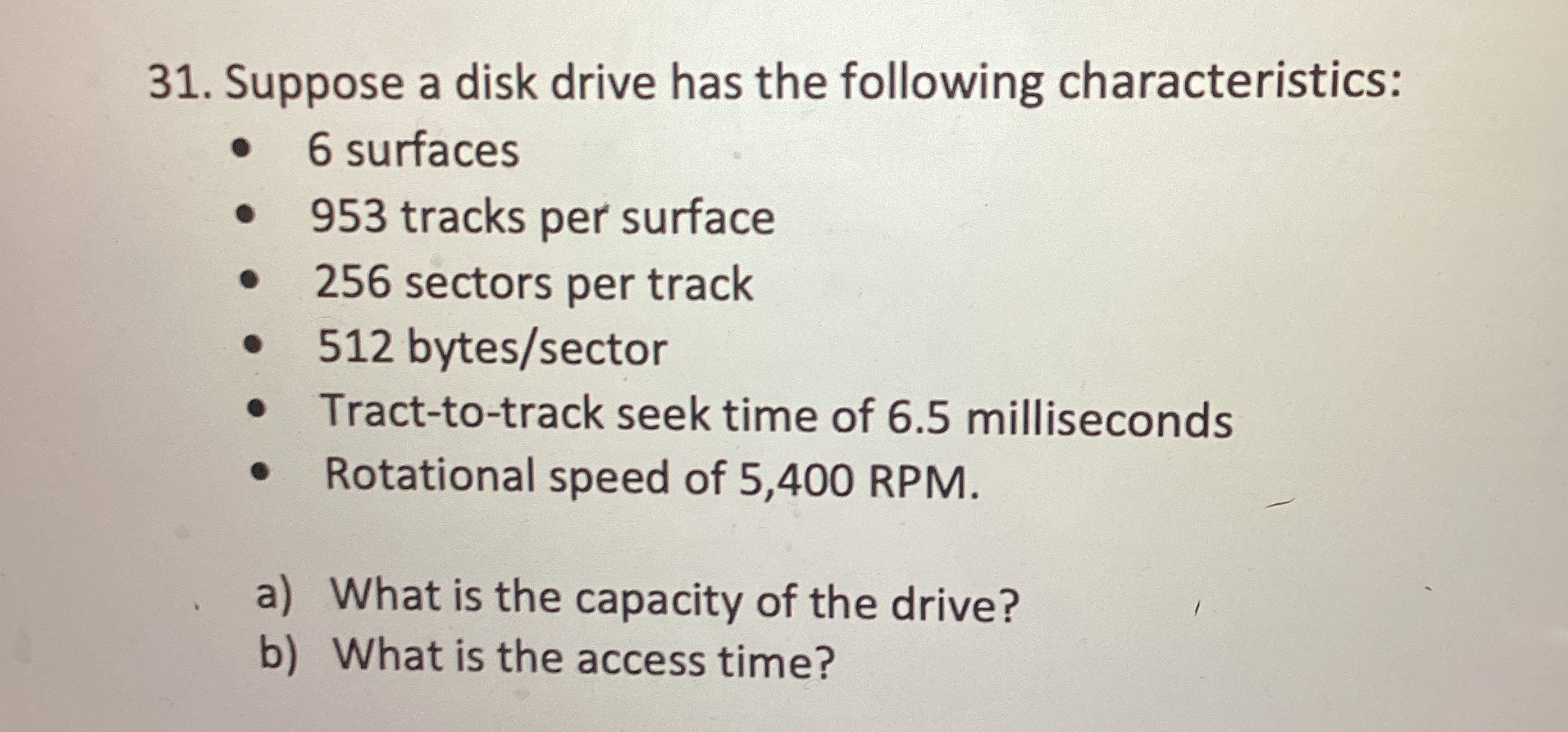 Solved Suppose a disk drive has the following | Chegg.com