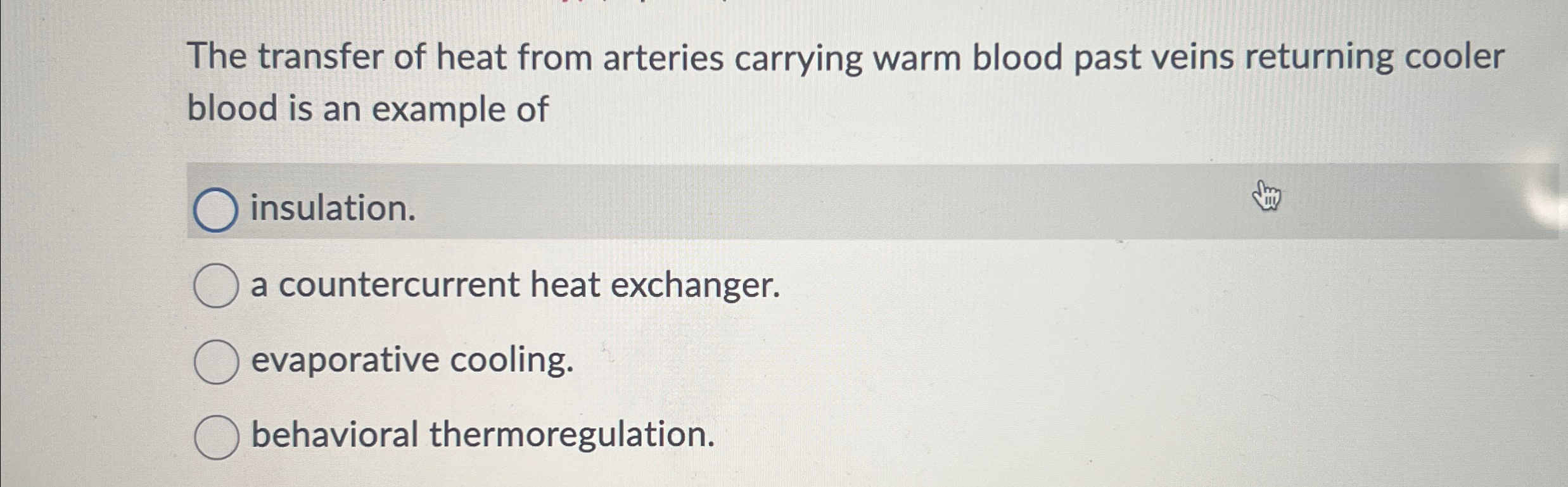 Solved The transfer of heat from arteries carrying warm | Chegg.com