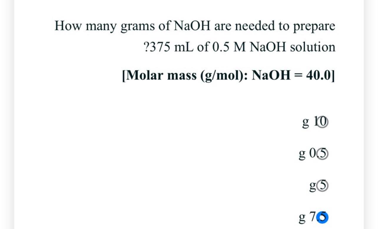 Solved How many grams of NaOH are needed to prepare ? 375mL | Chegg.com