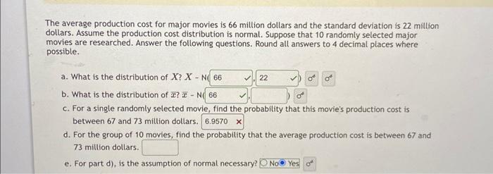 Solved The average production cost for major movies is 66 | Chegg.com