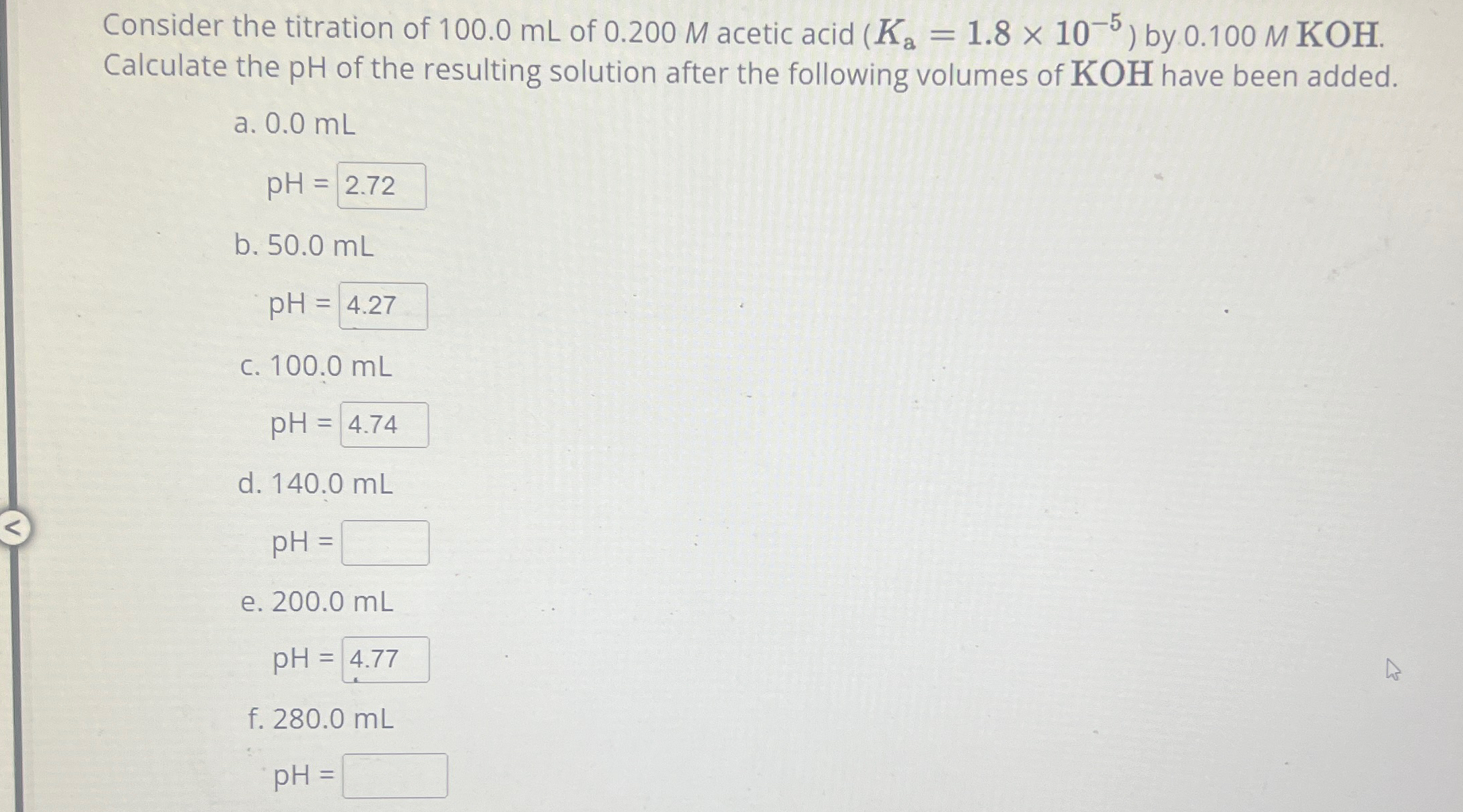 Solved Consider the titration of 100.0mL ﻿of 0.200M ﻿acetic | Chegg.com