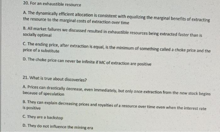 Solved 20. For an exhaustible resource A. The dynamically | Chegg.com