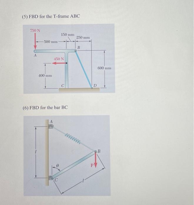 Solved (5) FBD for the T-frame ABC (6) FBD for the bar BC | Chegg.com