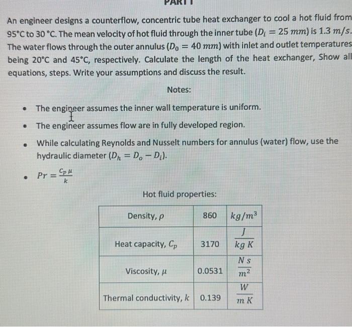 Solved An engineer designs a counterflow, concentric tube | Chegg.com