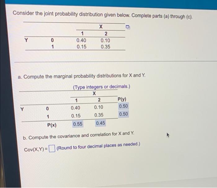 Solved Consider the joint probability distribution given | Chegg.com