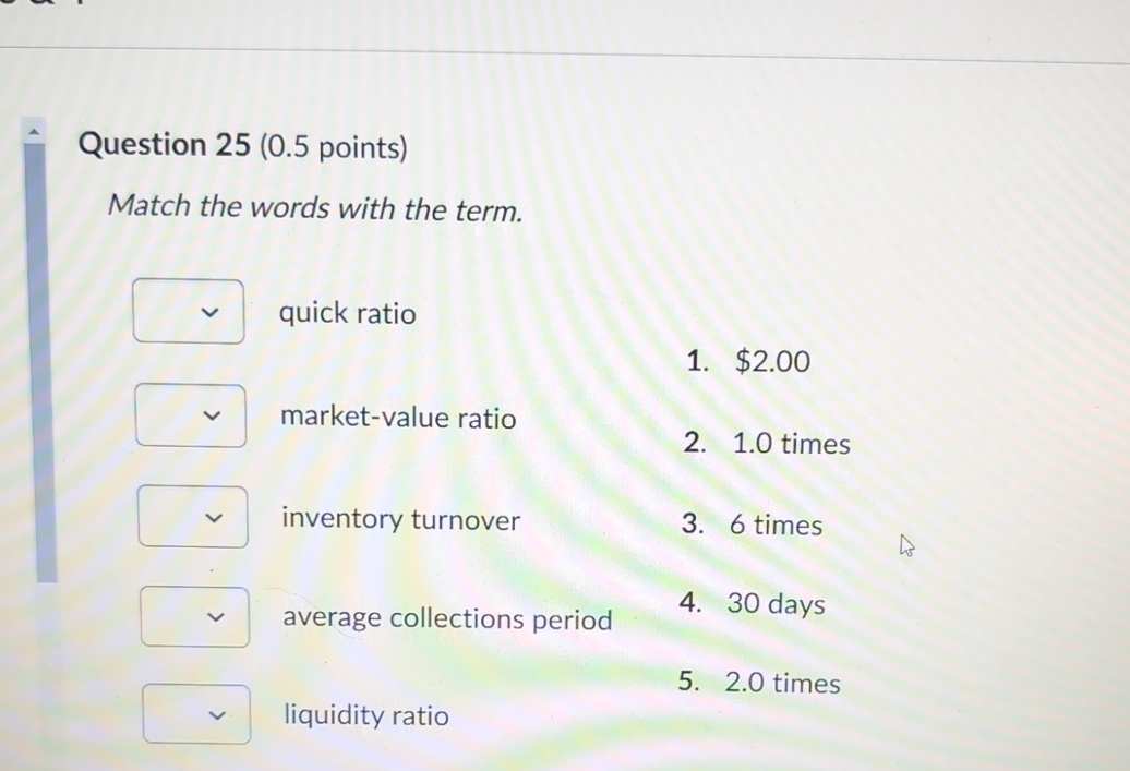 High Quality SOLUTION Question 25 (0.5 ﻿points)Match the words with the | Chegg.com