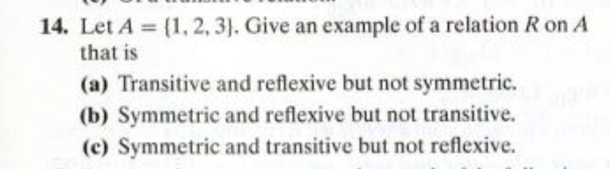 Solved by an EXPERT Let A= (1, ,2 3,) ﻿Give an example of a relation R ...