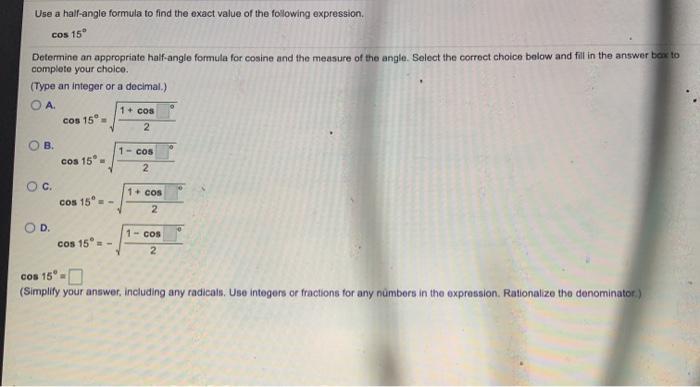 Solved Use a hall-angle formula to find the exact value of | Chegg.com