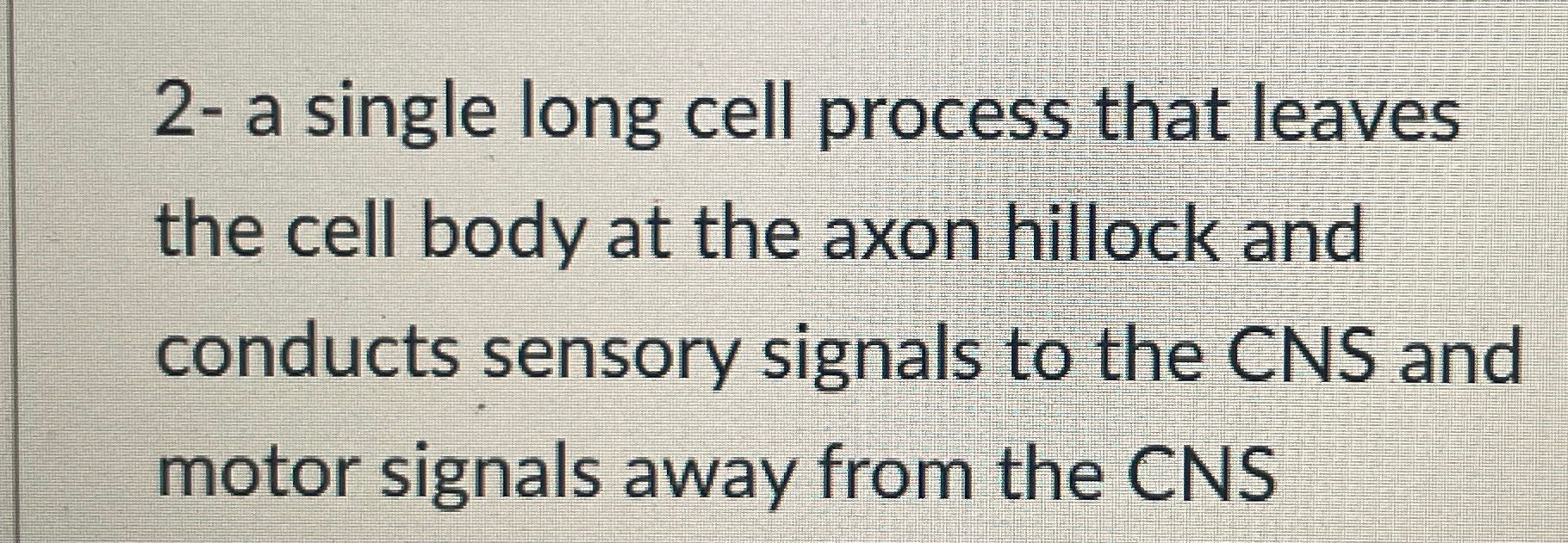 Solved 2- ﻿a single long cell process that leaves the cell | Chegg.com
