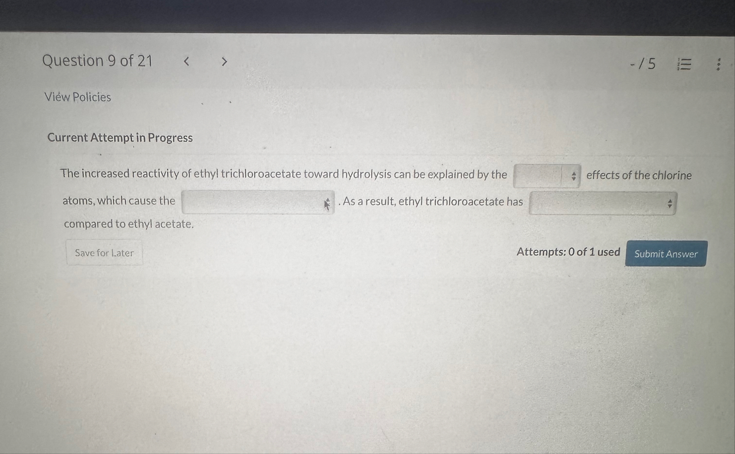 Solved Question 9 ﻿of 21-/5Viéw PoliciesCurrent Attempt in | Chegg.com