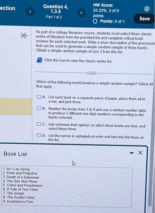 Solved ection K Book List Question 4, 1.3.5 Part 1 of 2 HW | Chegg.com