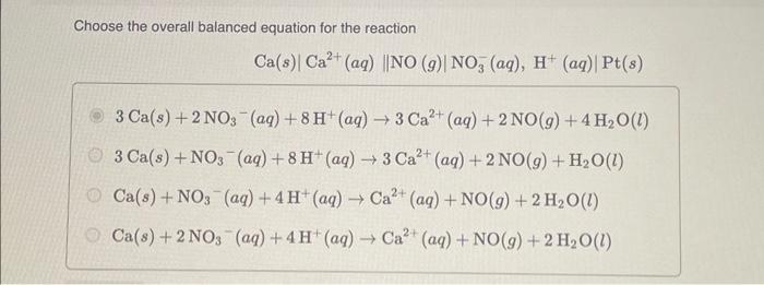 Choose the overall balanced equation for the reaction | Chegg.com