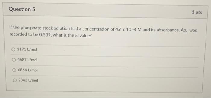 Solved Question 5 1 pts If the phosphate stock solution had | Chegg.com