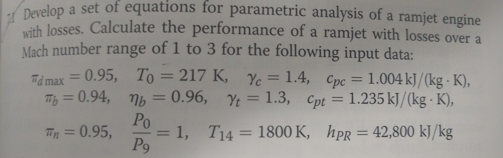 Solved set of equations for parametric analysis of a ramjet | Chegg.com