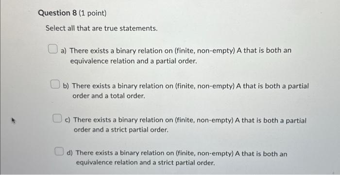 Solved Question 8 1 Point Select All That Are True 