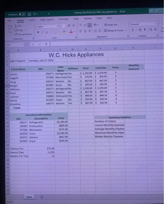 Solved 10 10 Insert the function in cell HS to calculate the | Chegg.com