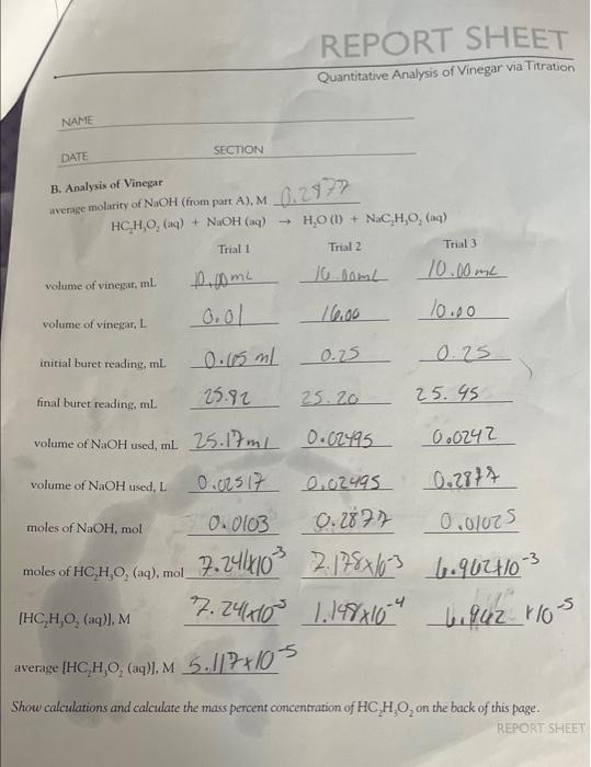 REPORT SHEET NAME DATE. | Chegg.com