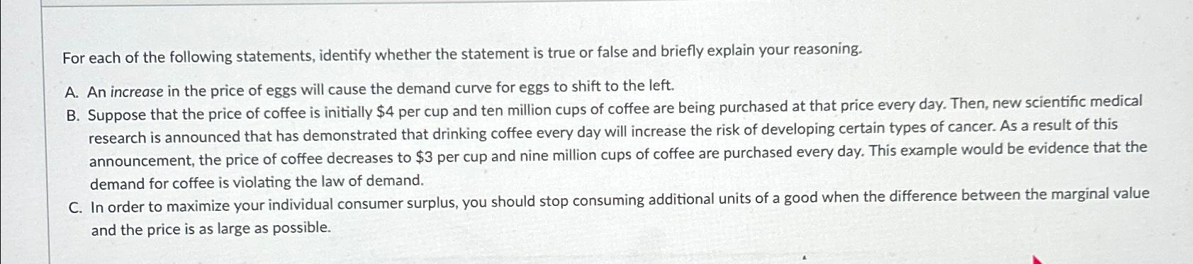 Solved For each of the following statements, identify | Chegg.com