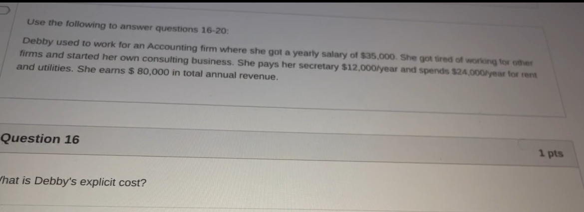 Solved Use the following to answer questions 16-20:Debby | Chegg.com