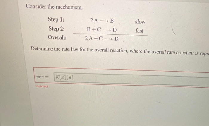 Solved Consider the mechanism. slow Step 1: Step 2: 2A - B | Chegg.com