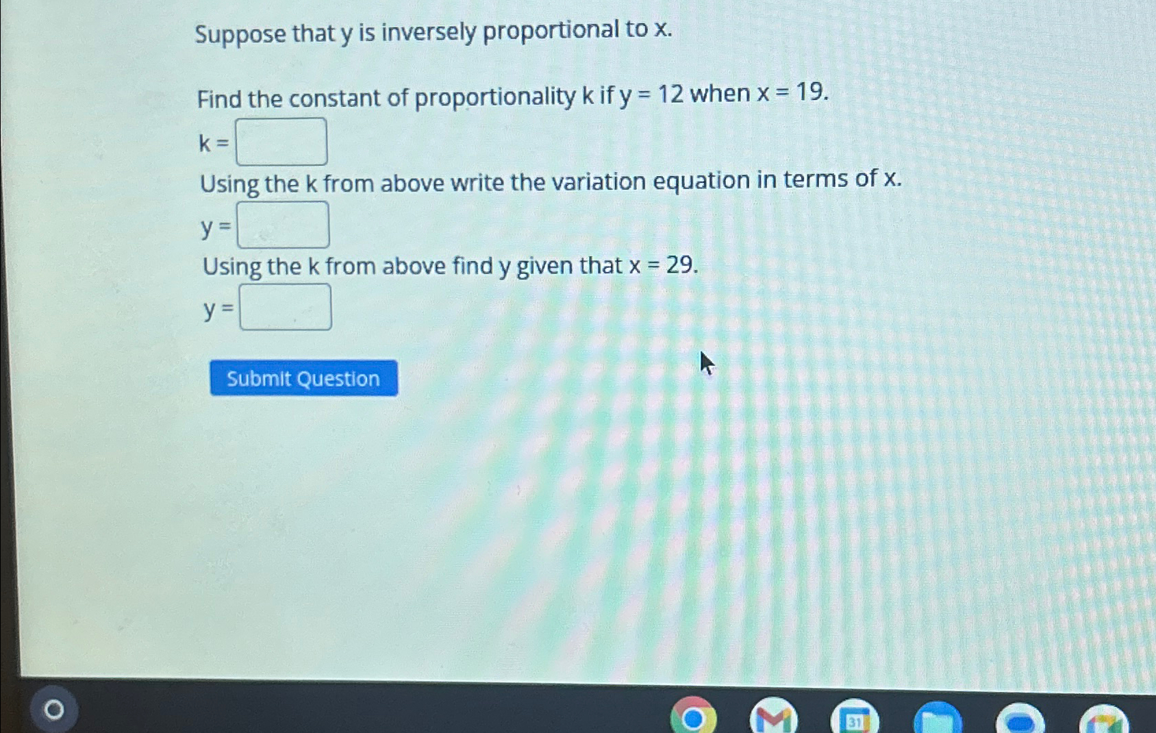 Solved Suppose that y ﻿is inversely proportional to x.Find | Chegg.com