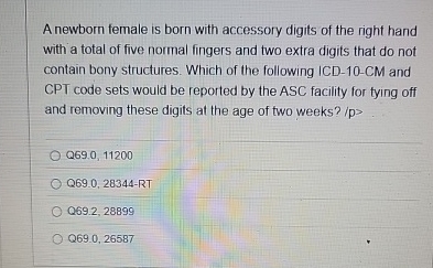 Solved A newborn female is born with accessory digits of the | Chegg.com