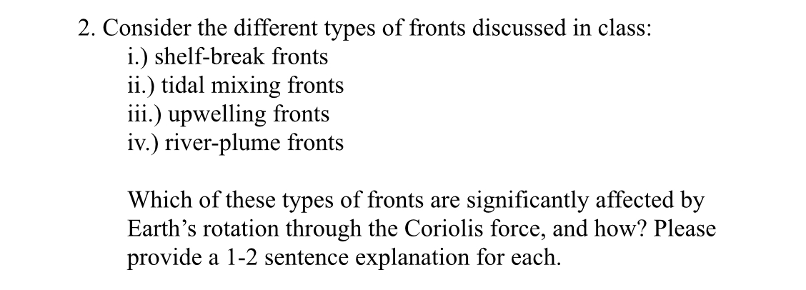 Solved Consider the different types of fronts discussed in | Chegg.com