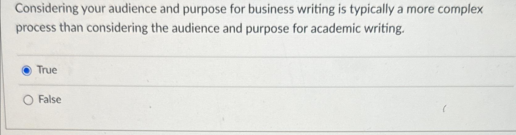 Solved Considering your audience and purpose for business | Chegg.com