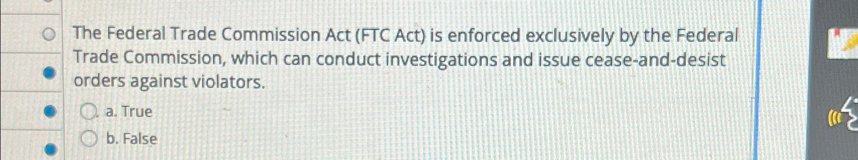 Solved The Federal Trade Commission Act (FTC Act) ﻿is | Chegg.com