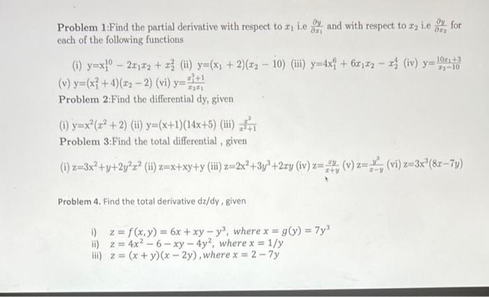 Solved Problem 1:Find the partial derivative with respect to | Chegg.com