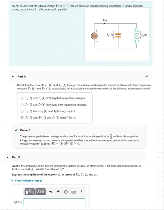 Solved An AC source that provides a voltage V(t) = Vsin wt | Chegg.com