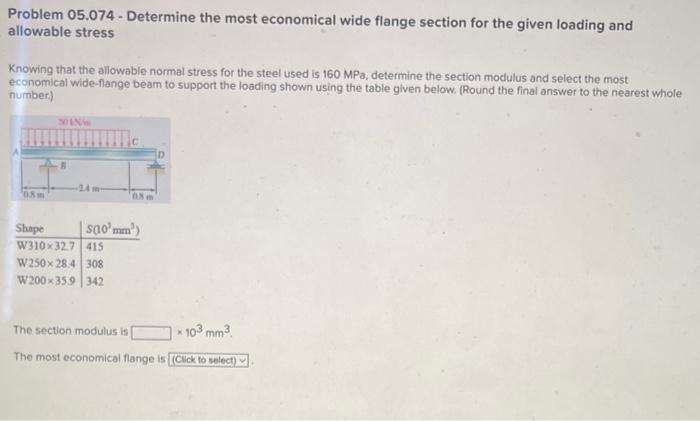 Solved Problem 05.074 - Determine the most economical wide | Chegg.com