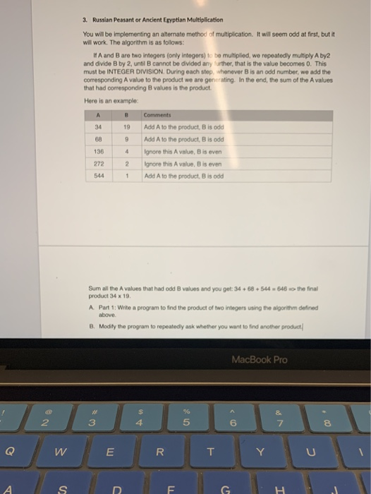Solved 3. Russian Peasant or Ancient Egyptian Multiplication | Chegg.com