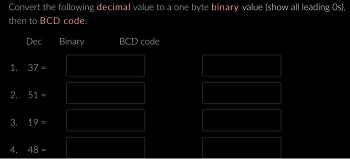 Solved Convert the following decimal value to a one byte | Chegg.com