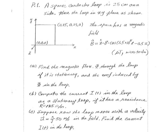 Solved P.1. A square cuductop loop is 25 cm ona side. place | Chegg.com