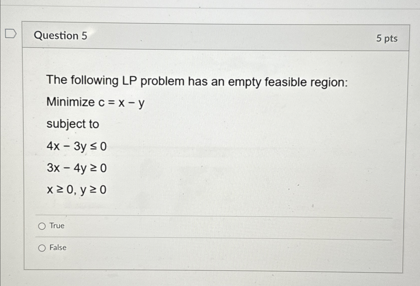 Solved Question 55ptsThe following LP problem has an empty | Chegg.com