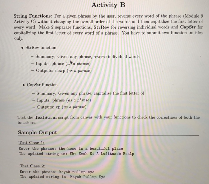 Solved Activity B String Functions: For a given phrase by | Chegg.com