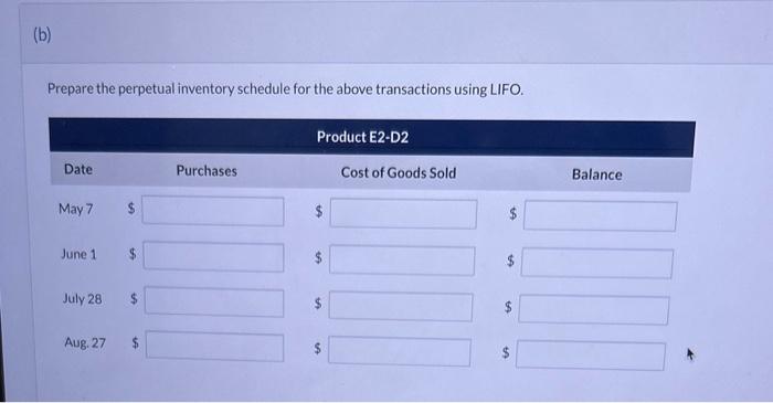 Solved Prepare the perpetual inventory schedule for the | Chegg.com