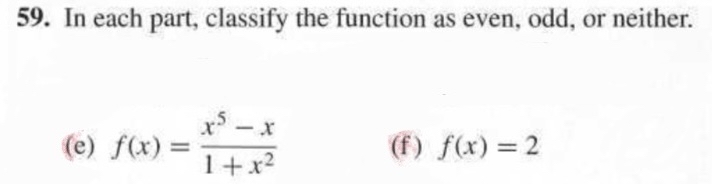Solved In each part, classify the function as even, odd, or | Chegg.com