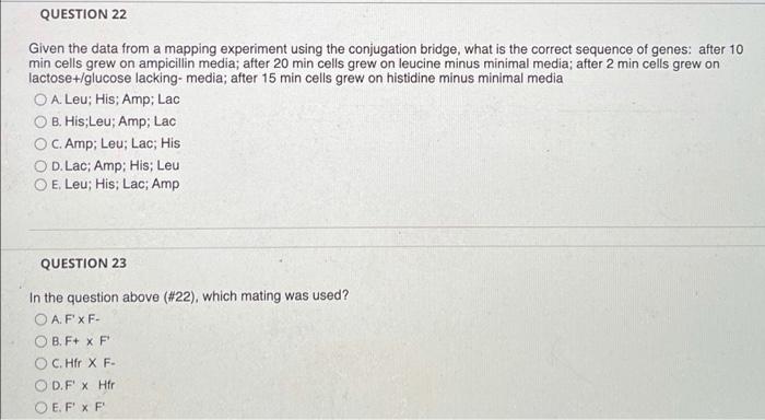 Solved QUESTION 22 Given the data from a mapping experiment | Chegg.com